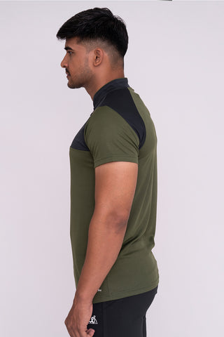 Stand Neck Semi Collar T-Shirts Mehandi Charcoal – Cruisemax Sports